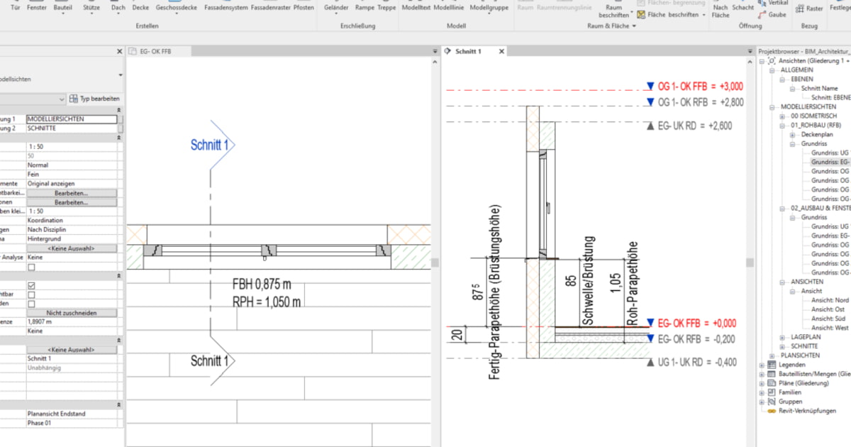 Autodesk Revit: Roh-Parapethöhe und Fertig-Parapethöhe bei Fenstern